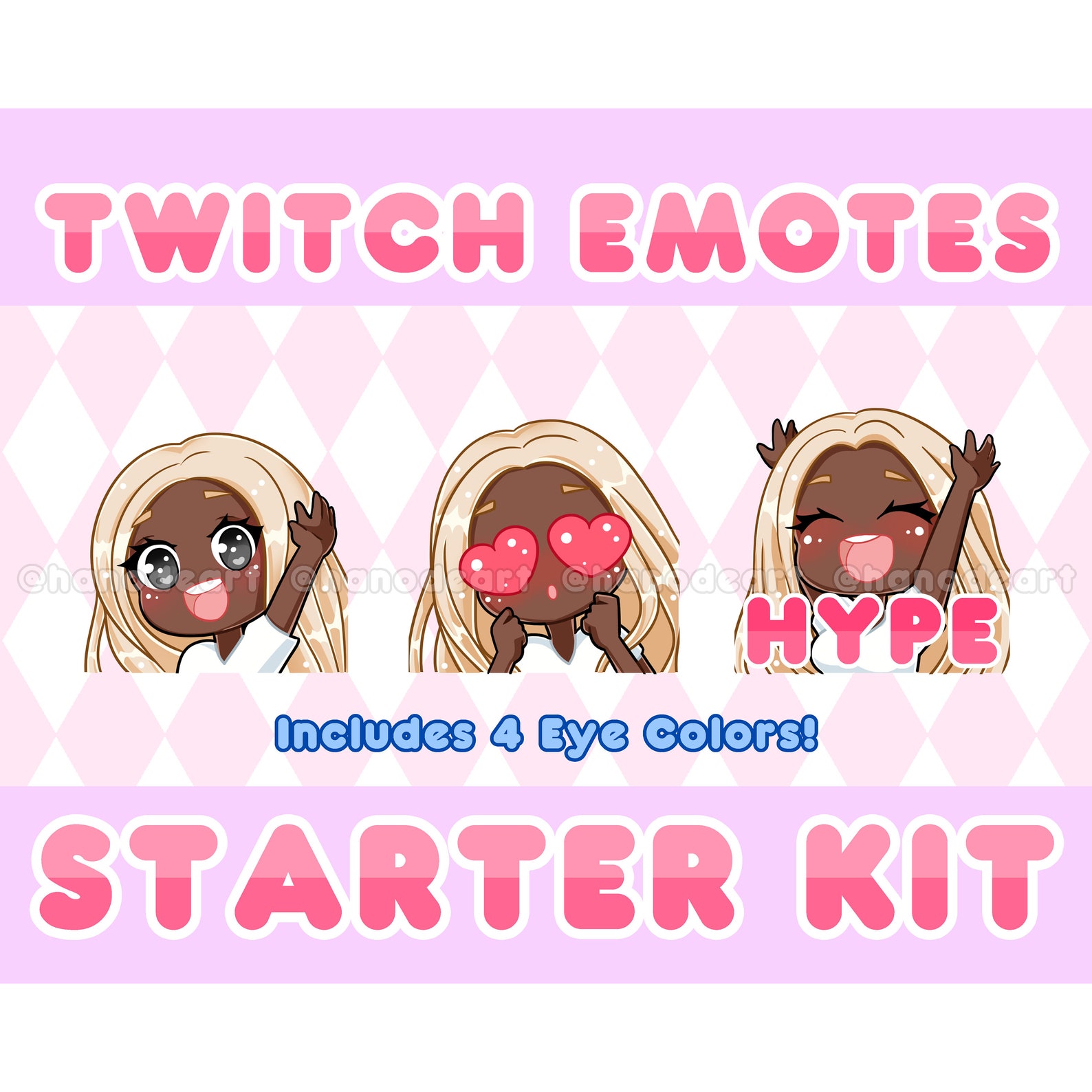 Twitch Emotes Starter Kit - Hola, Ojos de Corazón, Hype (Blonde Hair ...