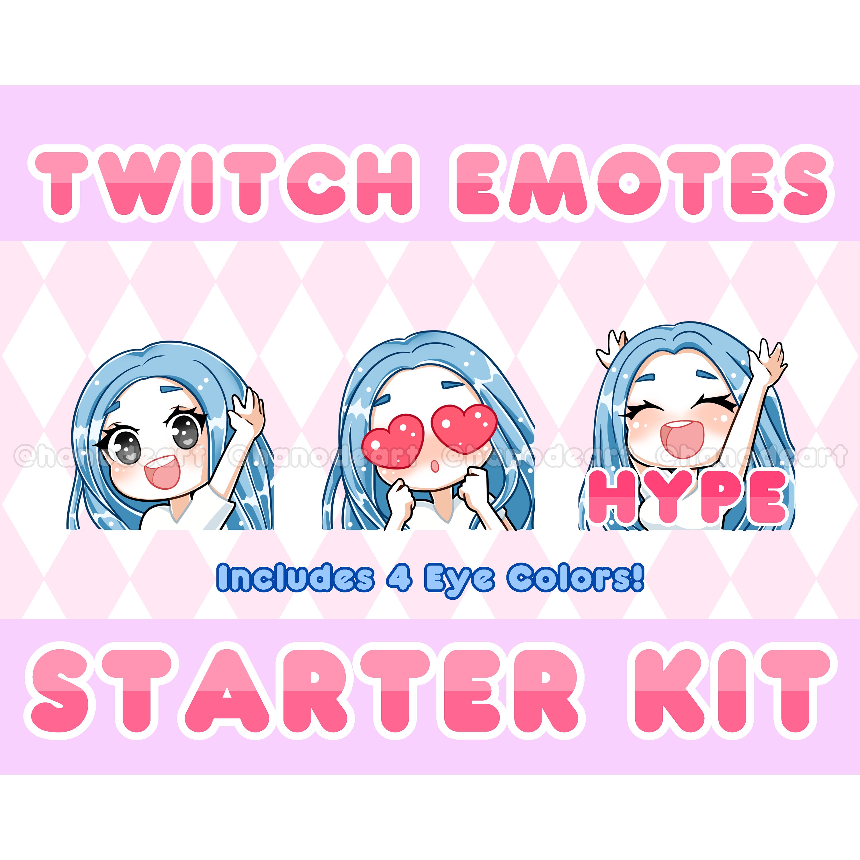 Twitch Emotes Starter Kit Hello, Heart Eyes, Hype blue Hair - Etsy