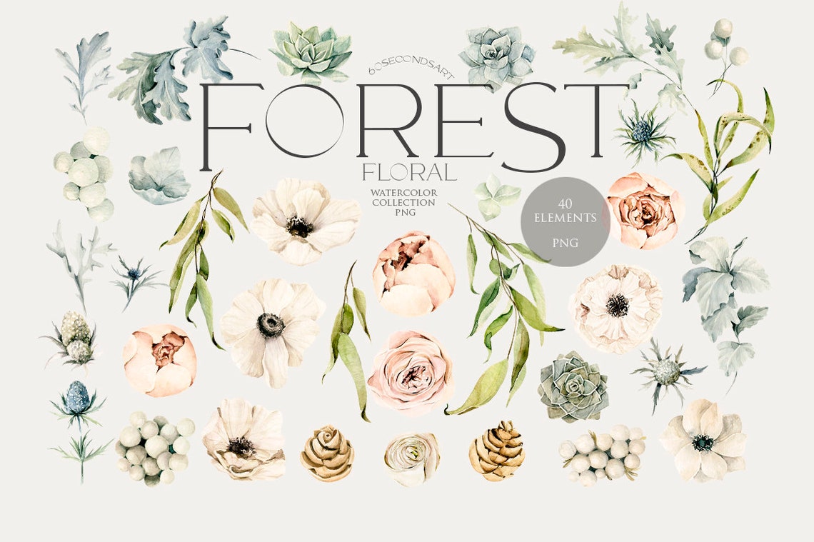 Watercolor clipart Floral Wedding invitation Peony Anemone | Etsy