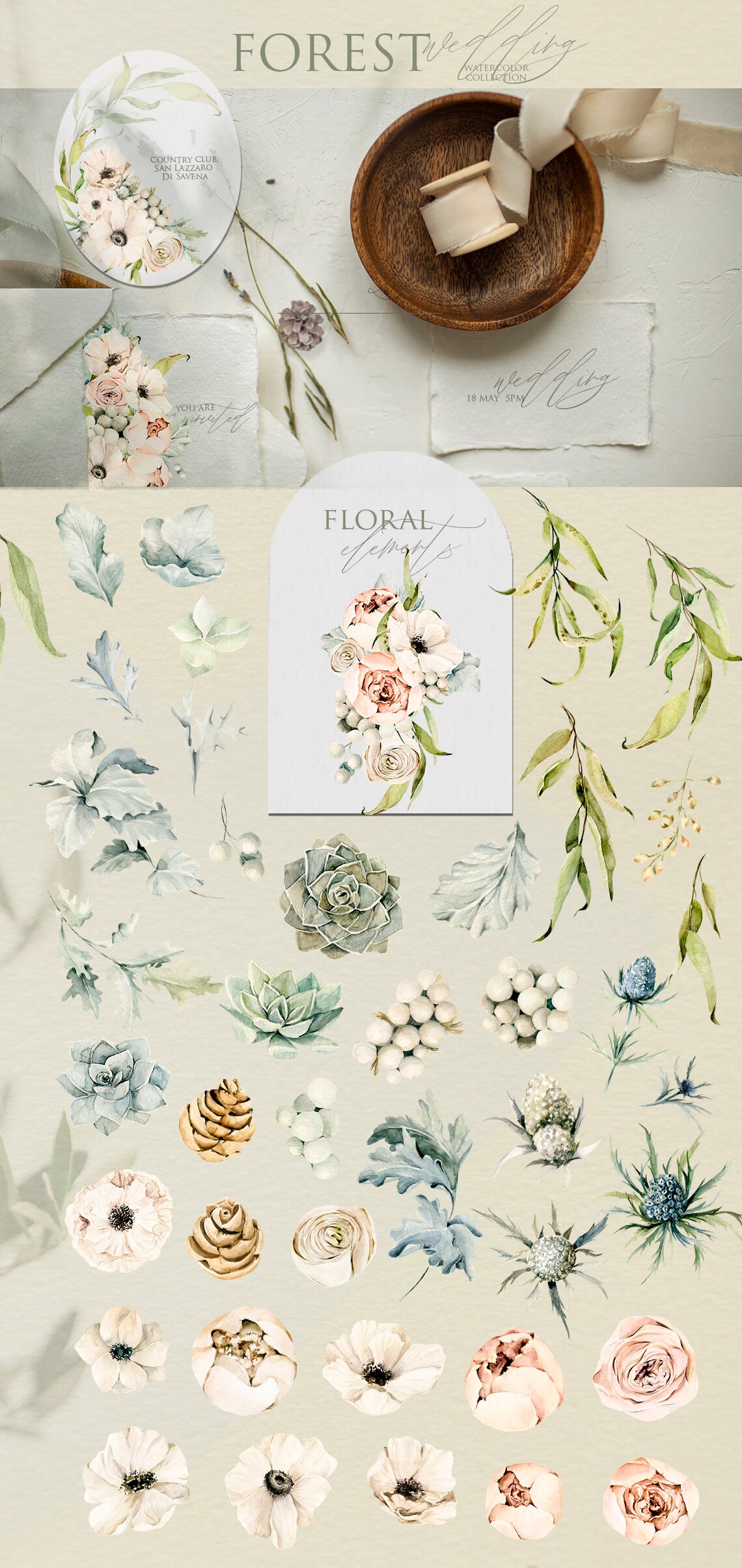 Watercolor clipart Floral Wedding invitation Peony Anemone | Etsy