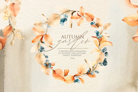 Watercolor Autumn Floral Wreath Clipart Watercolor Autumn | Etsy