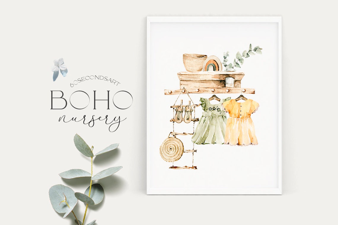 Watercolor boho nursery interior Baby room Girl сlothes | Etsy