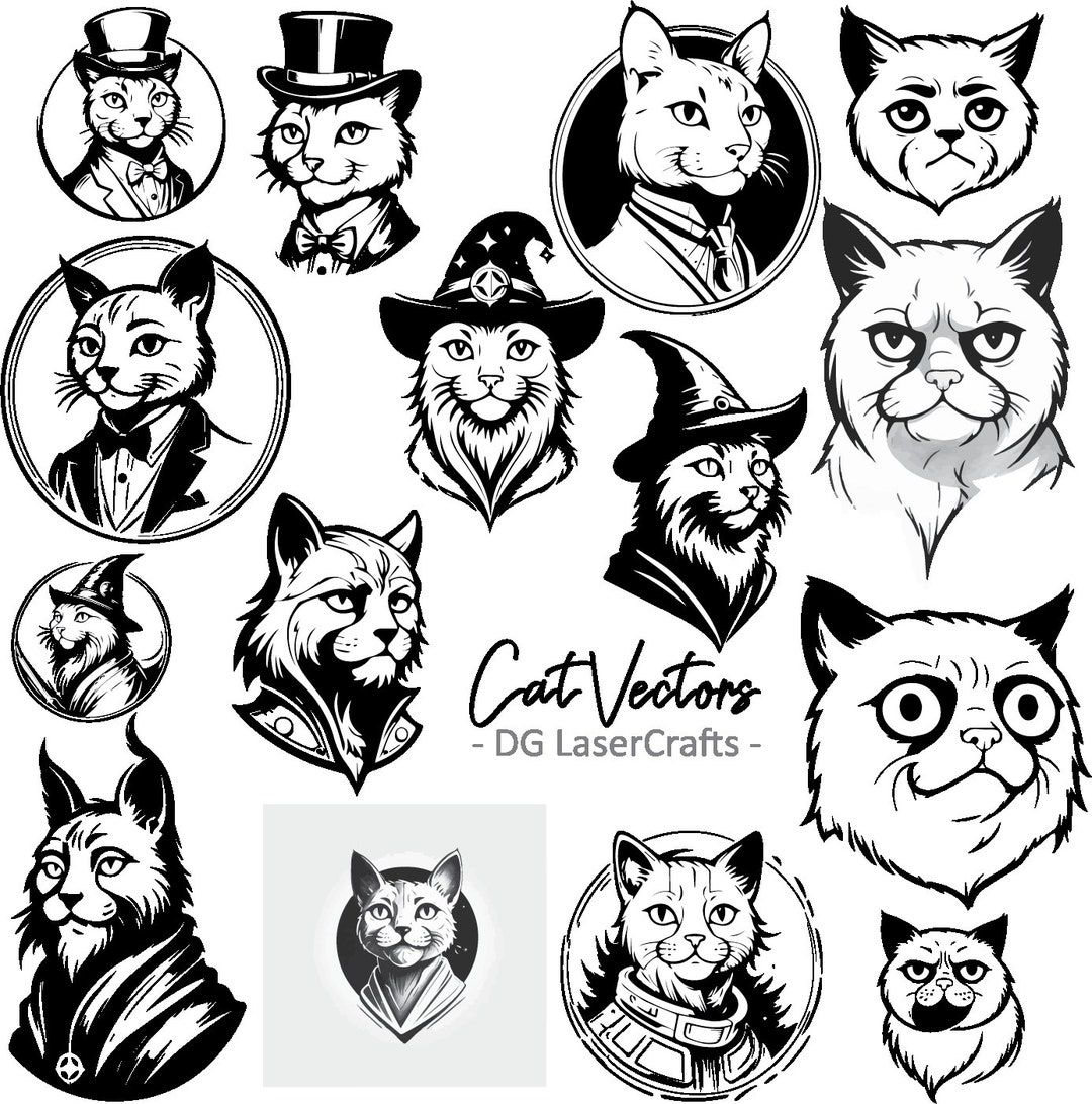 Dapper Cats & Wizard Cats Vector Logos - Illustrator .SVG .PDF .EPS ...