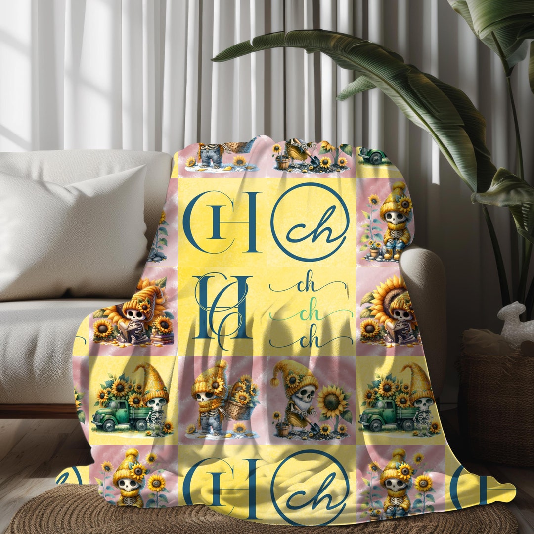Personalized Skeleton Fleece Blanket, Custom Name Monogram Throw - Etsy