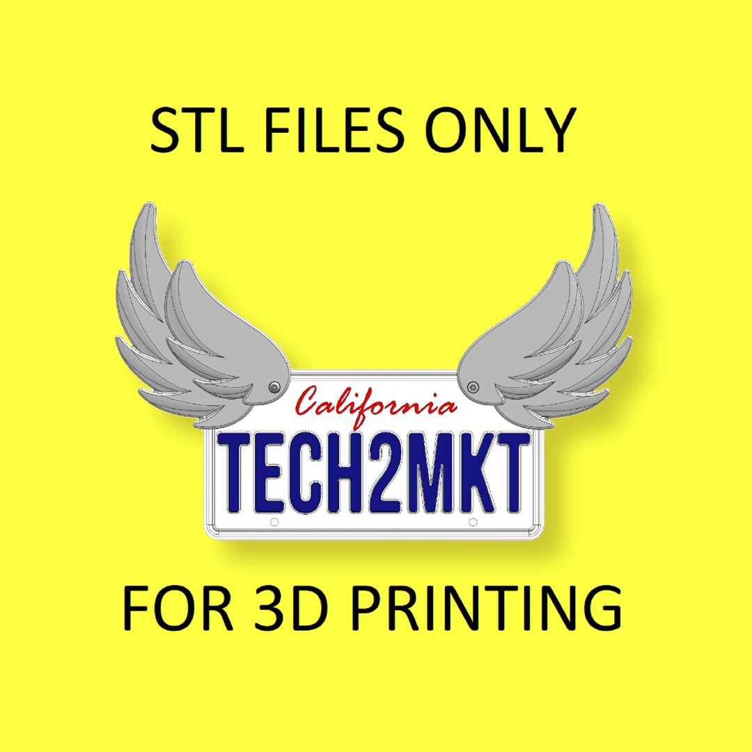 White Angel Wings License Plate Decor | STL File for 3D Printing | Car ...