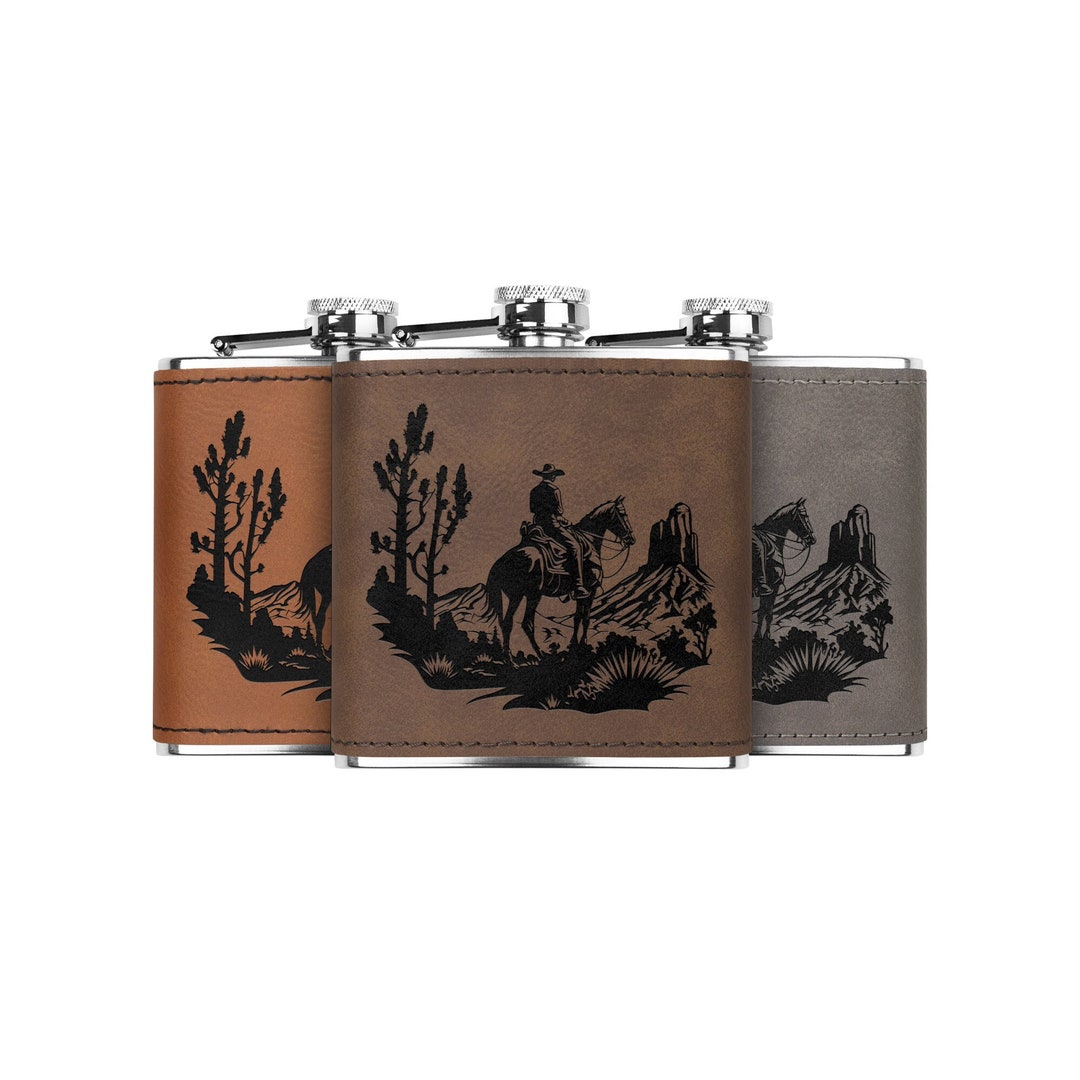 Cowboy Desert Leather Flask Gift Metal Flask - Etsy
