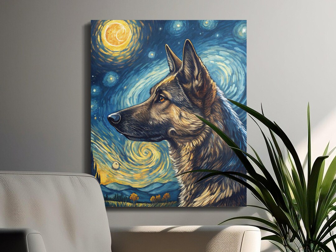 German Shepherd Starry Night, German Shepherd Wall Art, German Shepherd ...