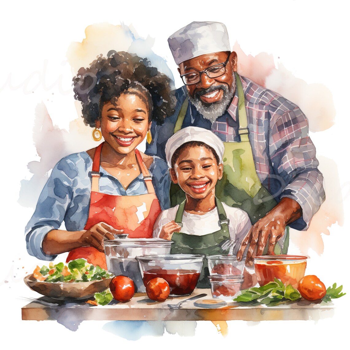 Family Cooking Clipart, Watercolor Black Family Clipart, Parenting ...