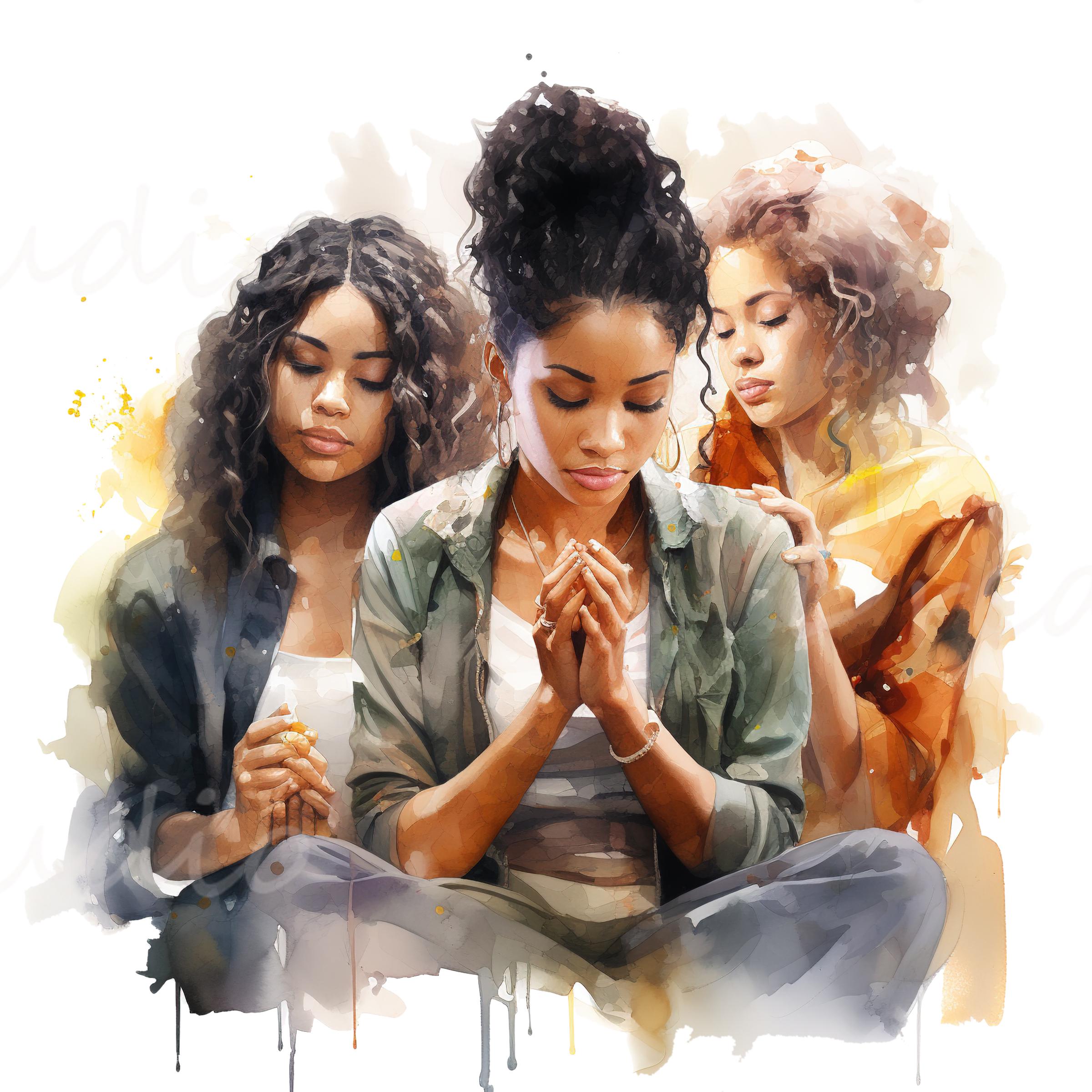 Group of Women Praying Clipart, Black Women Prayers Clipart, Afro ...