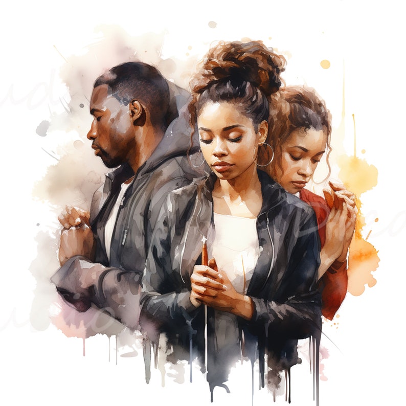 Group Praying Clipart, Black Women and Men Prayers Clipart, Afro American PNG, Religious Clipart ...