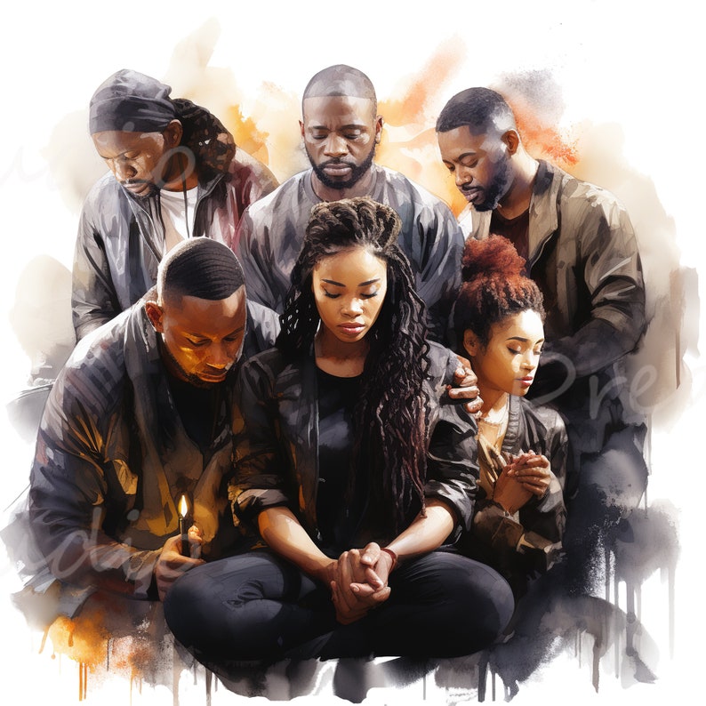 Group Praying Clipart, Black Prayers Clipart, Afro American People PNG, Religious Clipart, Pray ...