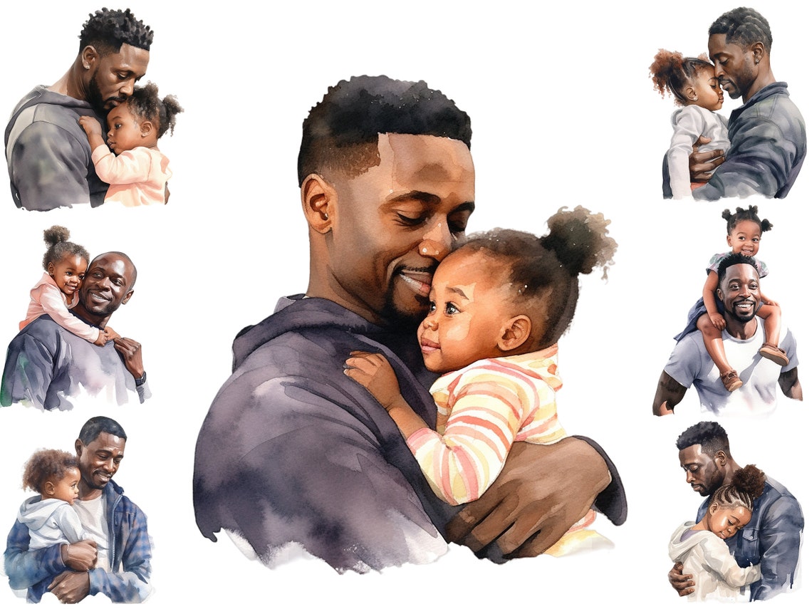 Watercolor Father and Daughter Clipart, Afro American Man PNG, Black ...