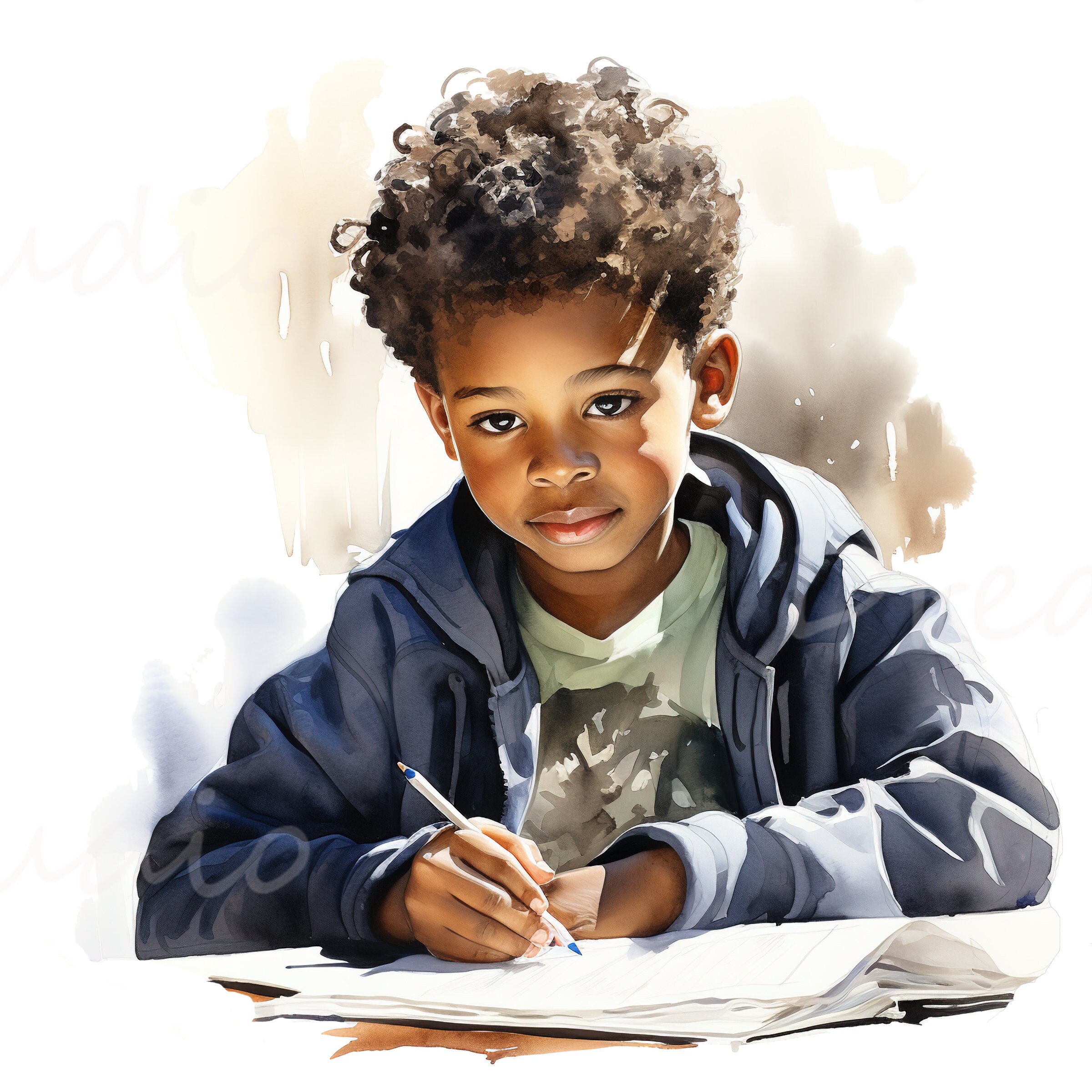 Black Boy Writing Clipart, Learning Clipart, Afro American Boy PNG ...