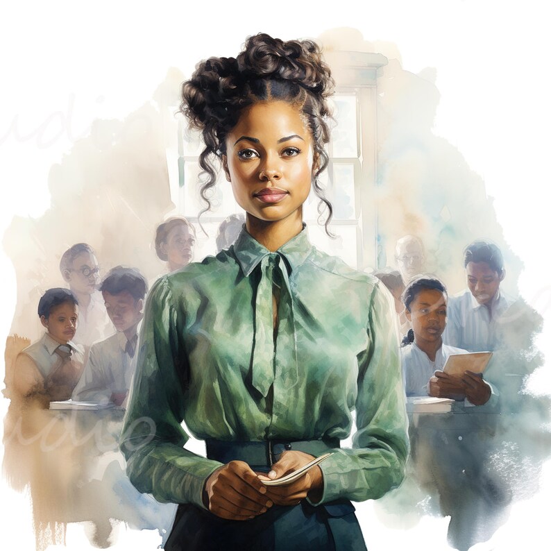 Young Teacher Clipart, Watercolor Black Woman Teaching Clipart, Back to ...