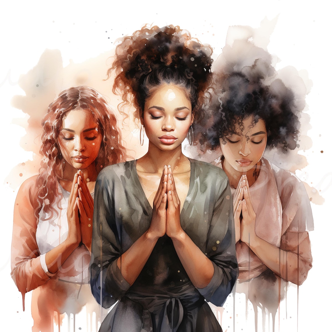 Group of Women Praying Clipart, Black Women Prayers Clipart, Afro ...