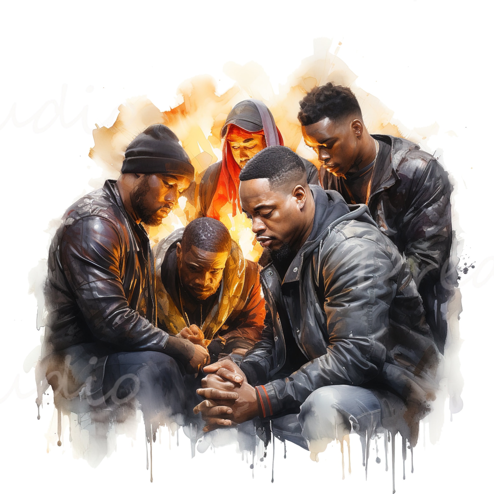 Group of Men Praying Clipart, Black Men Prayers Clipart, Afro American ...