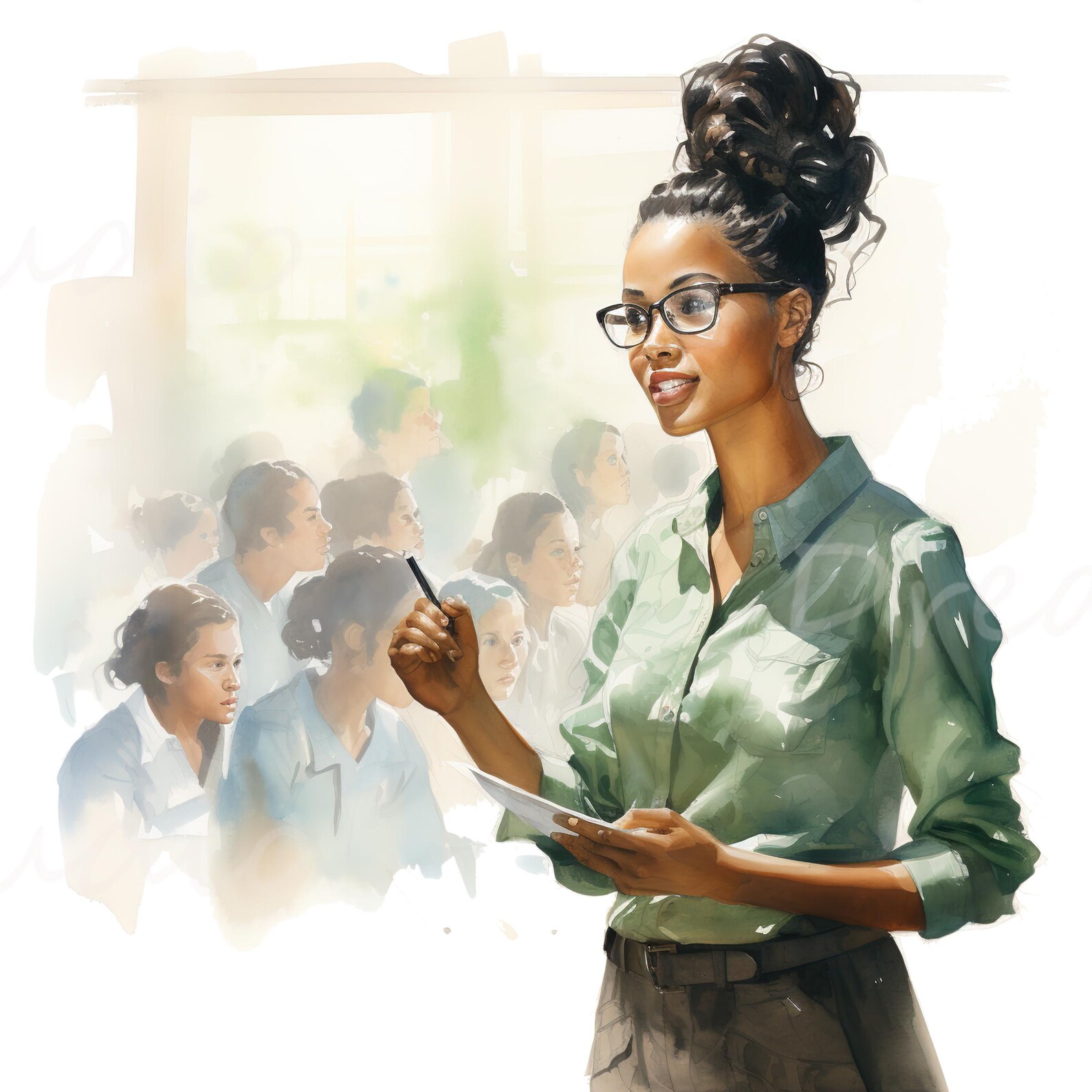 Young Teacher Clipart, Watercolor Black Woman Teaching Clipart, Back to ...