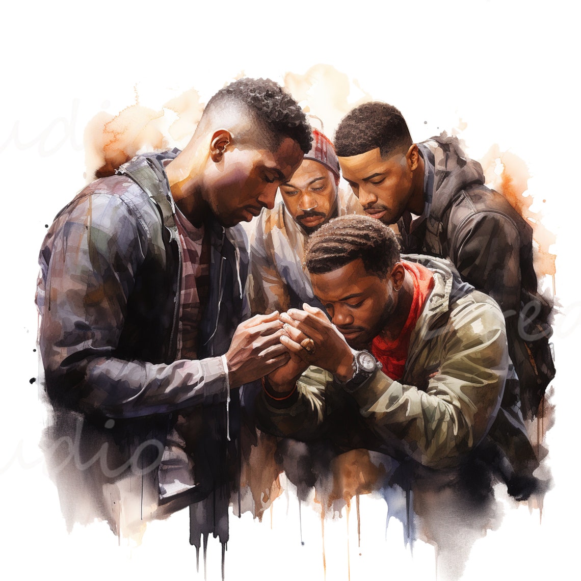 Group of Men Praying Clipart, Black Men Prayers Clipart, Afro American ...