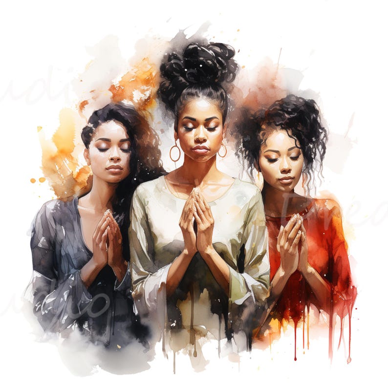 Group of Women Praying Clipart, Black Women Prayers Clipart, Afro American Women PNG, Religious ...