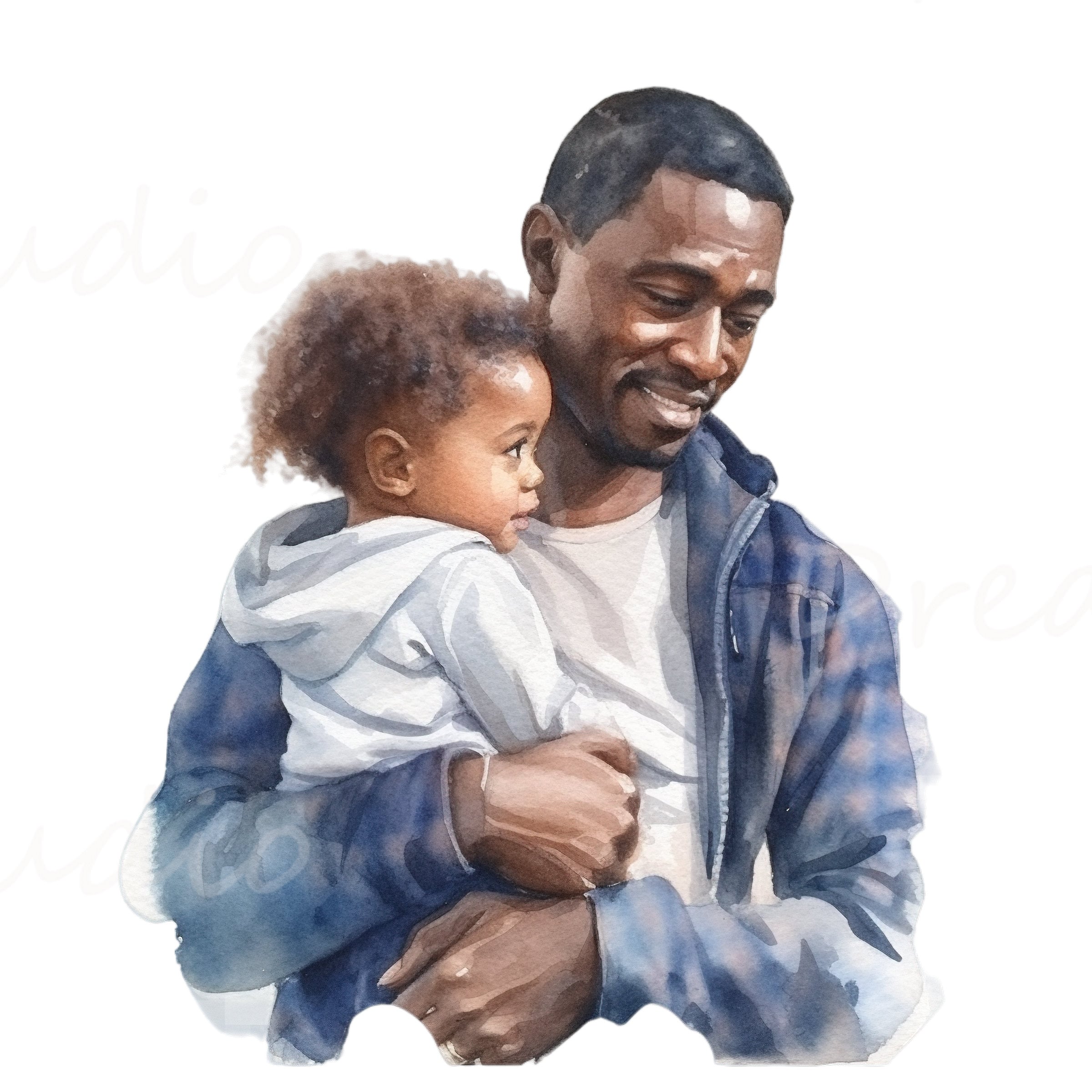 Watercolor Father and Daughter Clipart, Afro American Man PNG, Black ...