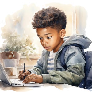 Black Boy Learning Clipart, Learning With Laptop Clipart, Afro American ...