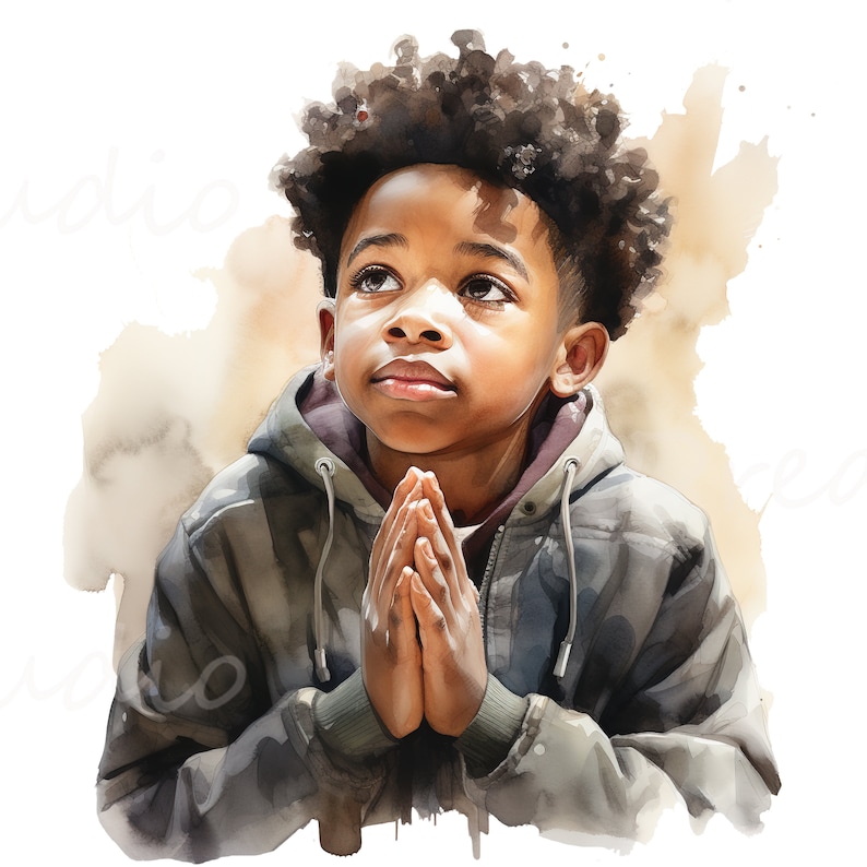 Little Black Boy Praying Clipart, Prayer Clipart, Afro American Boy PNG ...