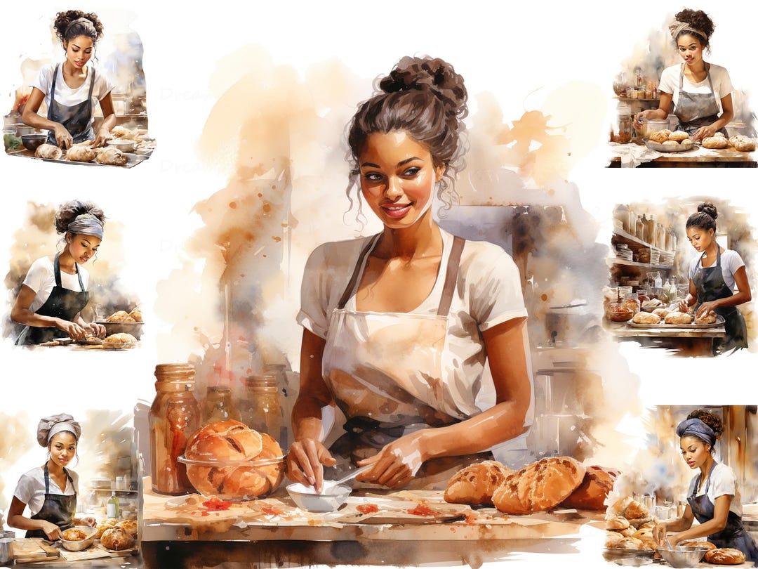 Woman Baker Clipart, Watercolor Black Woman in Bakery Clipart, Pastry ...