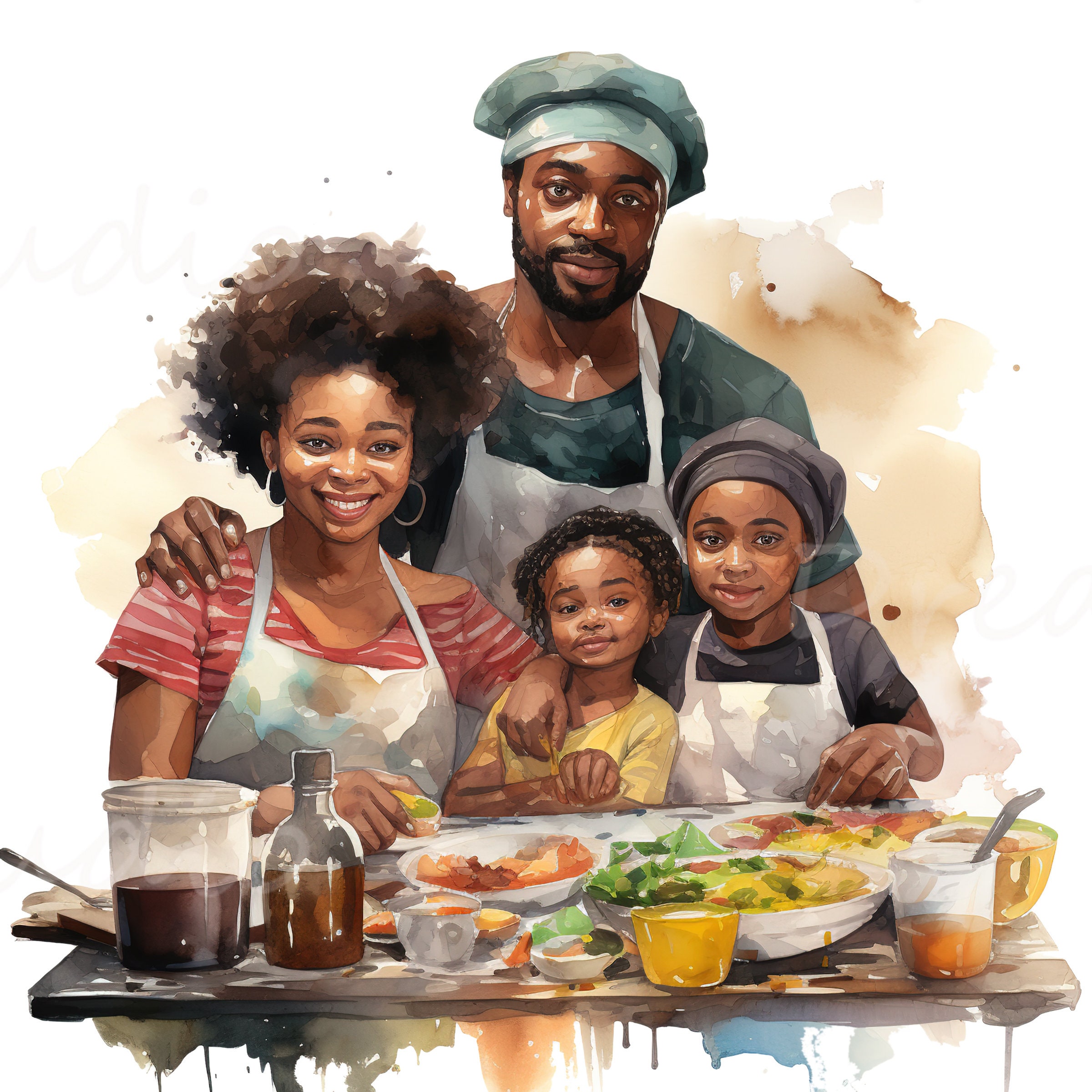 Happy Family Cooking Clipart, Watercolor Black Family Clipart ...