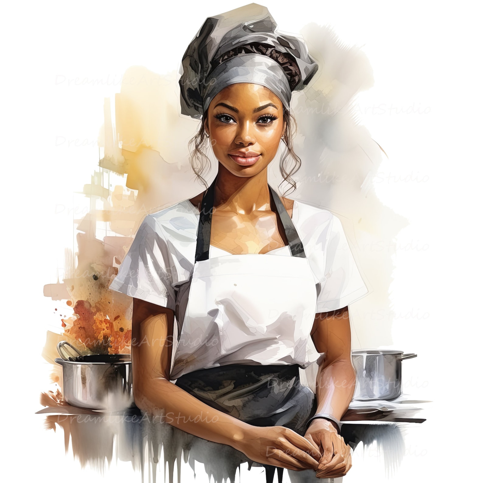 Woman Chef Clipart, Watercolor Black Woman Clipart, Woman Chef PNG ...