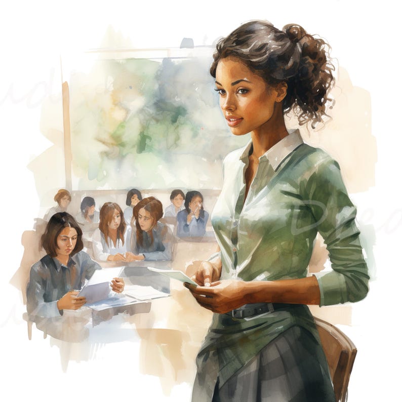 Young Teacher Clipart, Watercolor Black Woman Teaching Clipart, Back to ...