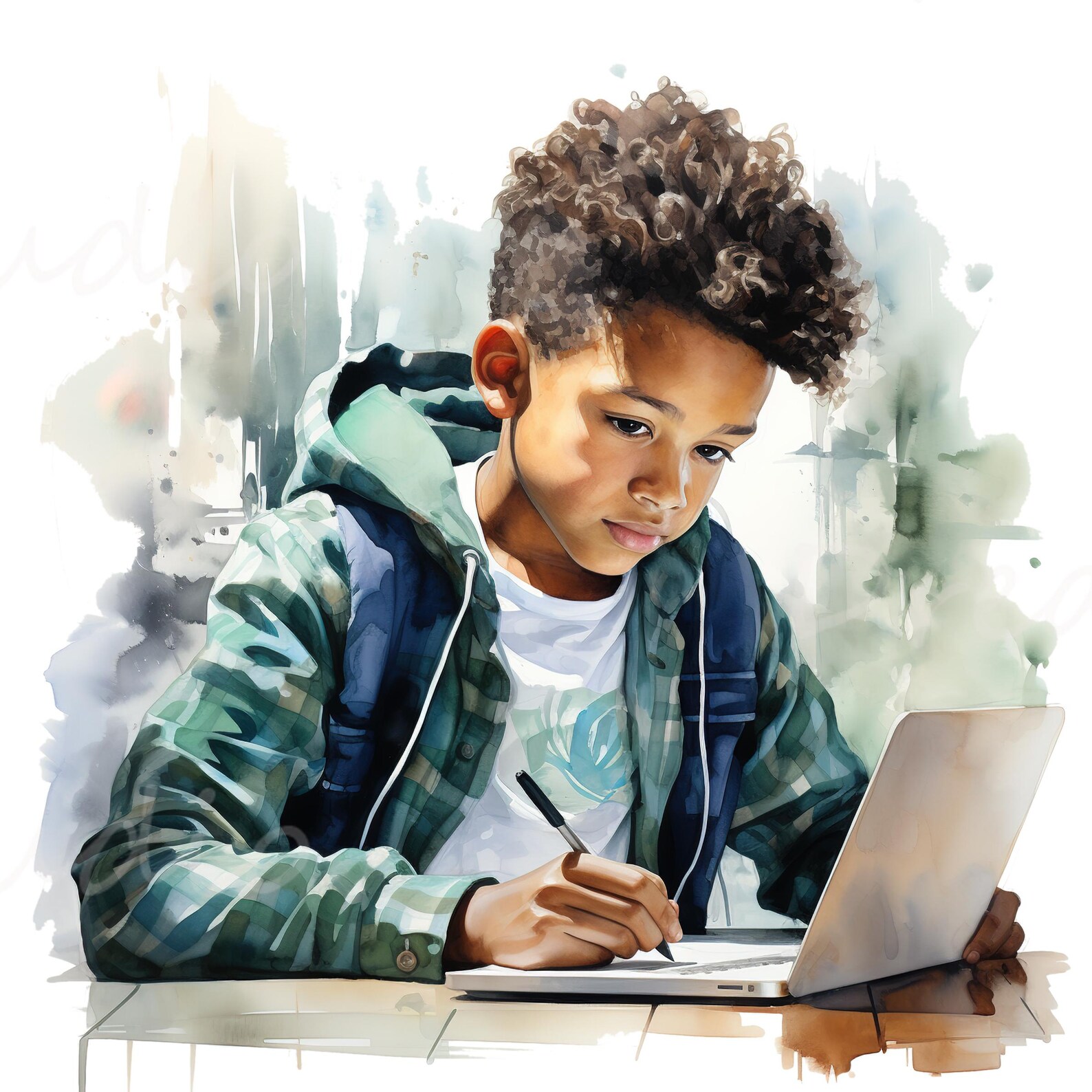 Black Boy Learning Clipart, Learning With Laptop Clipart, Afro American ...