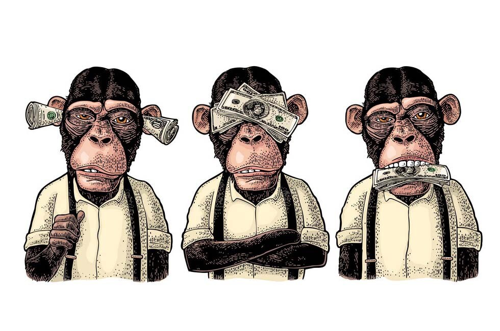 Three Monkey with Dollar Don't See Hear Speak Canvas | Etsy