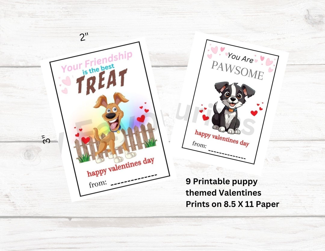 Puppy Printable Valentine, Happy Valentine's Day, 9 Printable Puppy ...
