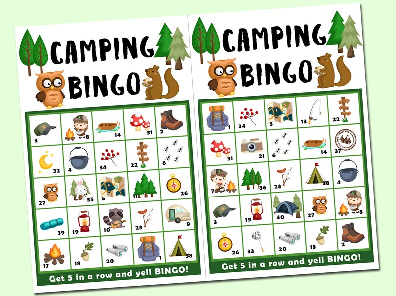 Bingo Camping,bingo Board Game,bingo for Kids,family Bingo,printable ...