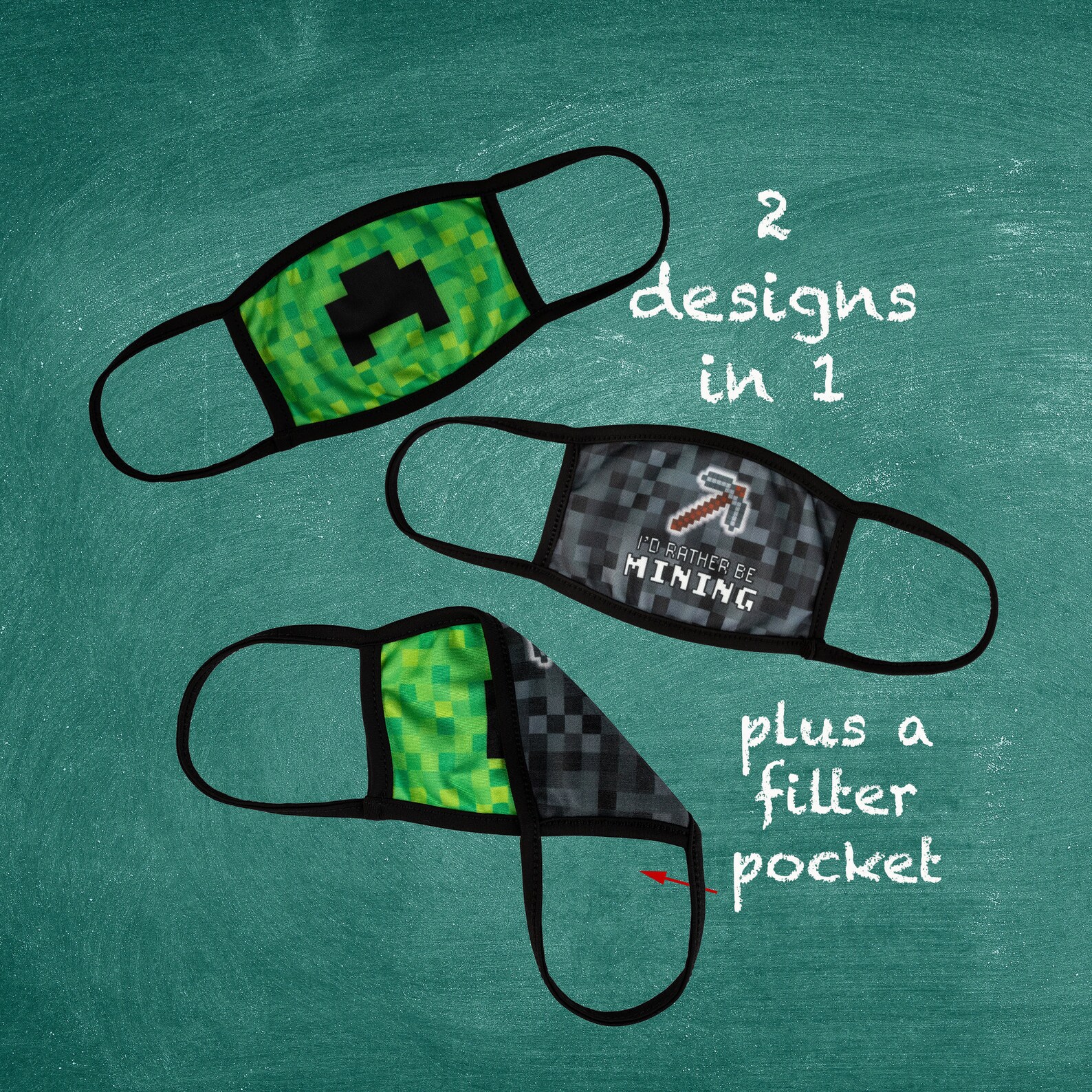 Minecraft Inspired Face Mask Creeper Mask Kids Reversible - Etsy