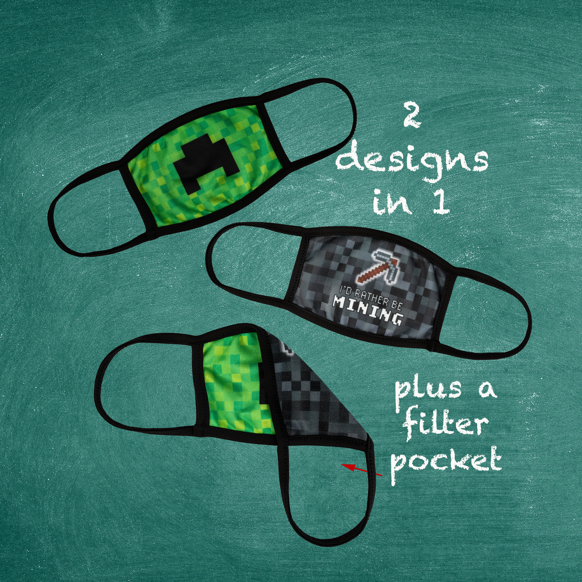 Minecraft Inspired Face Mask Creeper Mask Kids Reversible - Etsy