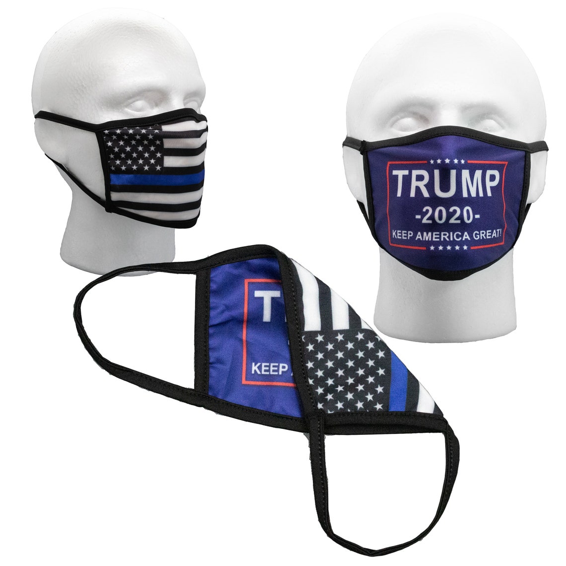 2 PACK! Blue Trump Mask, Thin Blue Line Mask, Red Trump Mask,us Flag ...