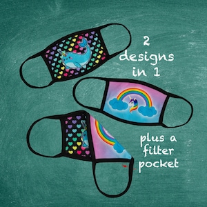 IN STOCK! Kids Unicorn Mask, Narwhal Mask, Child Face Mask, Reversible ...