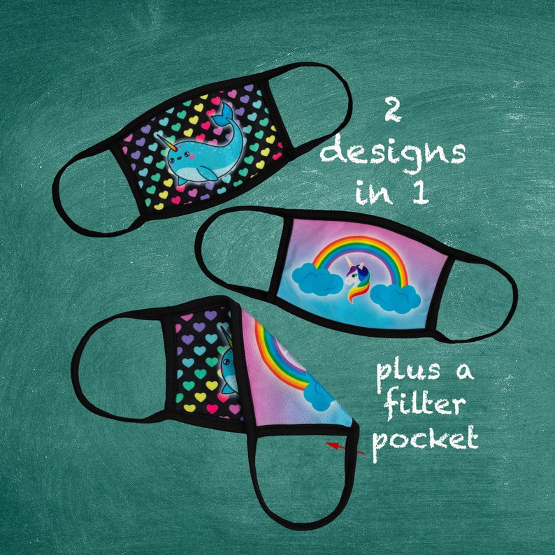 IN STOCK! Kids Unicorn Mask, Narwhal Mask, Child Face Mask, Reversible ...