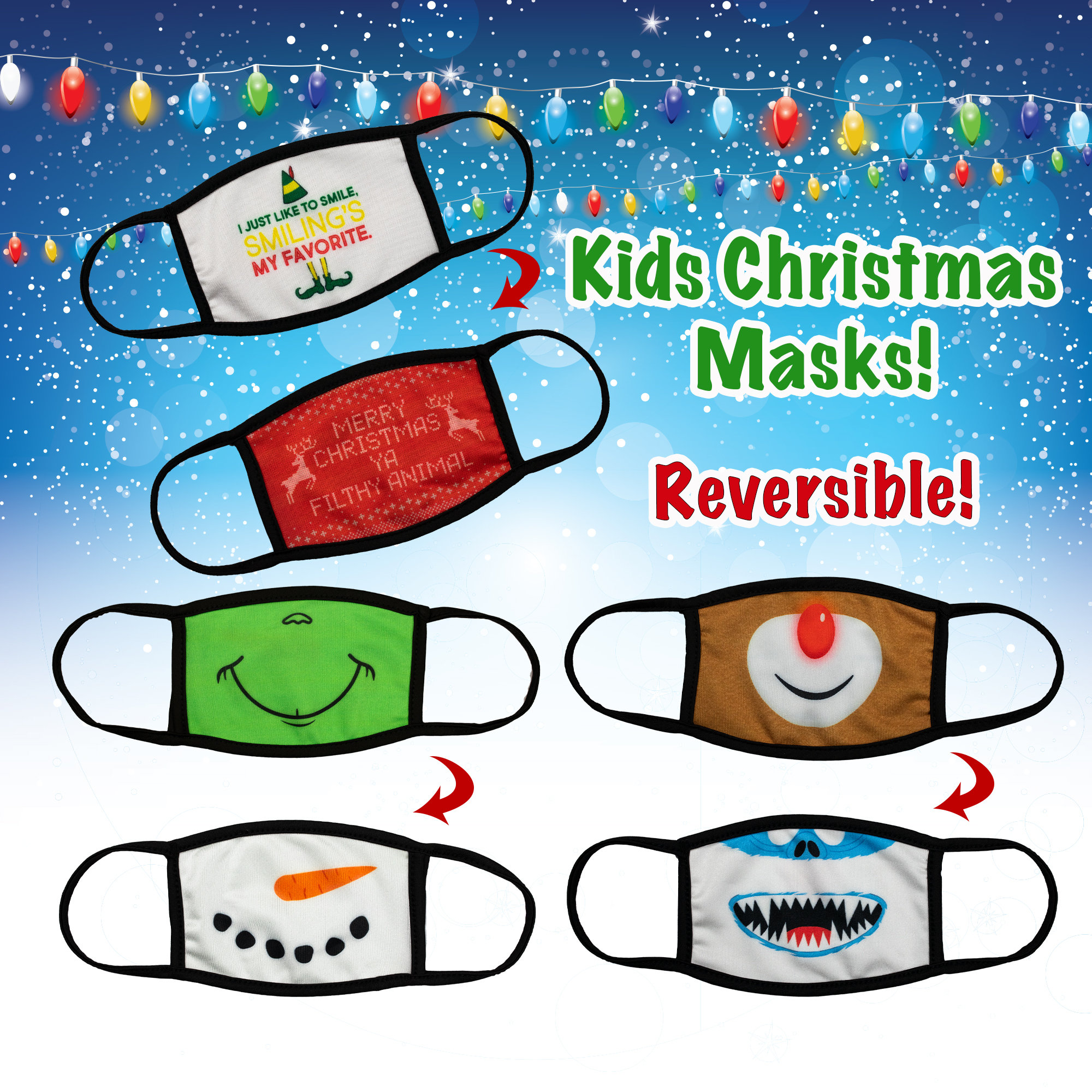 Kids Grinch Face Mask Snowman Mask Kids Reversible - Etsy