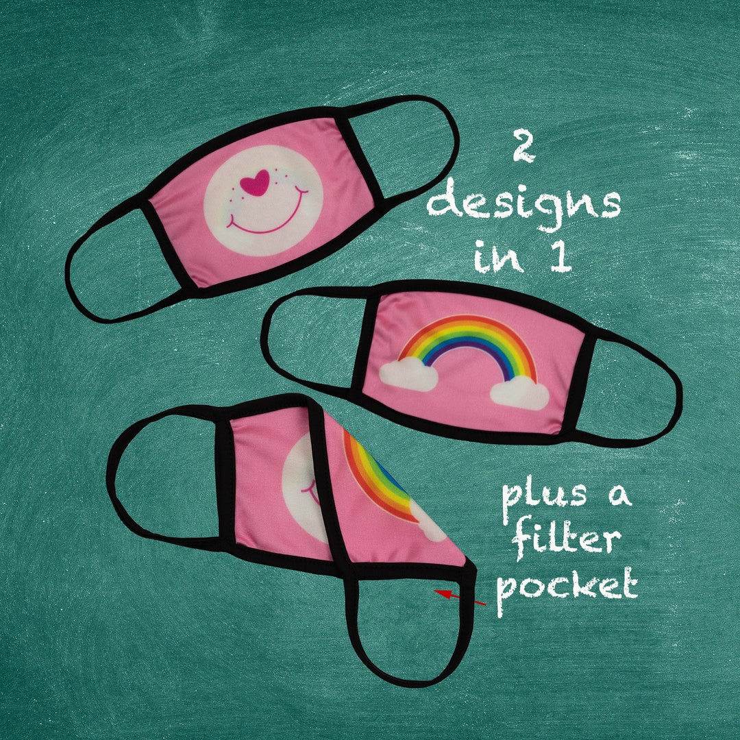 Care Bear Face Mask, Care Bear Rainbow Mask, Kids, Reversible, Reusable ...