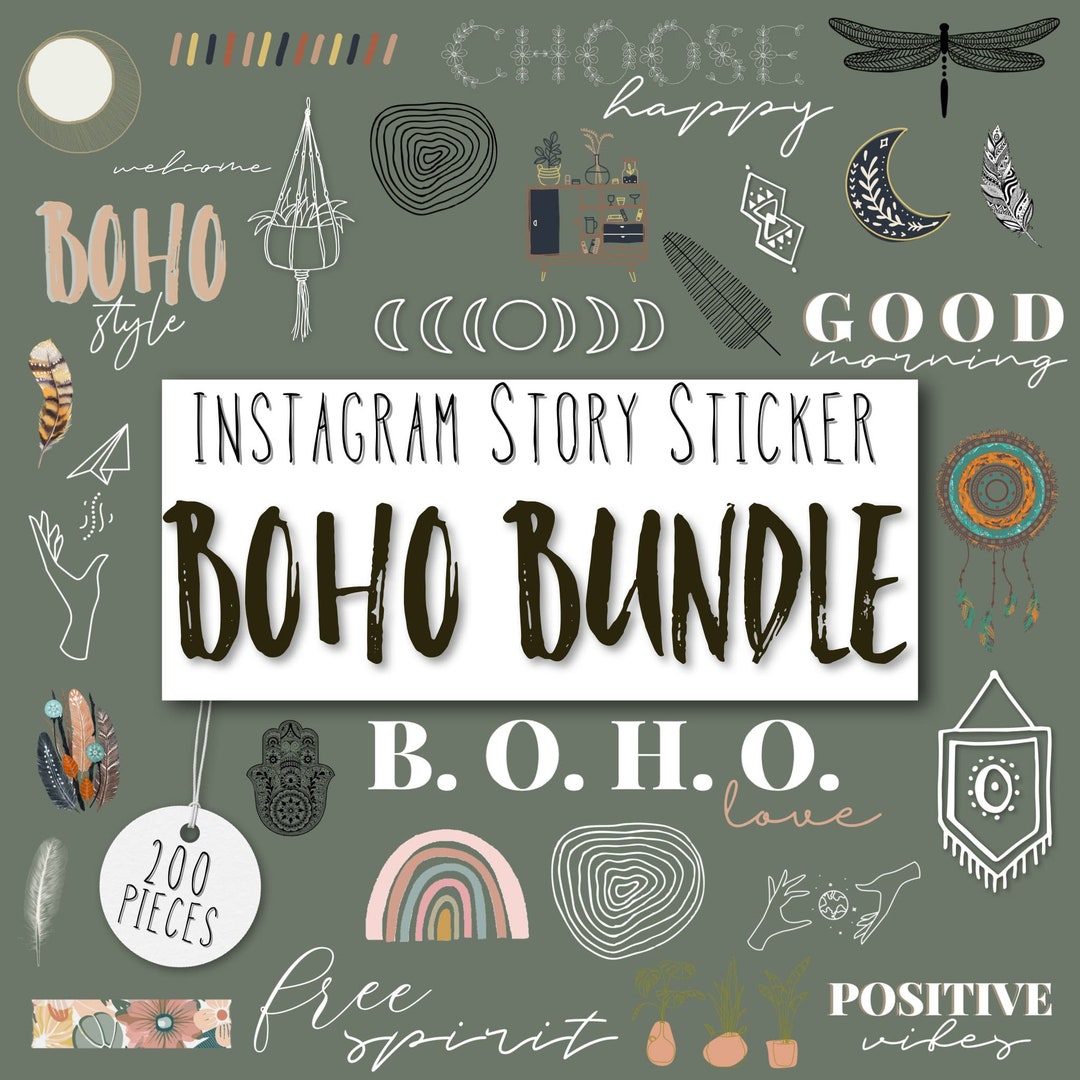 200 Instagram Story Stickers Boho Bundle | Lifestyle Boho Stickers ...
