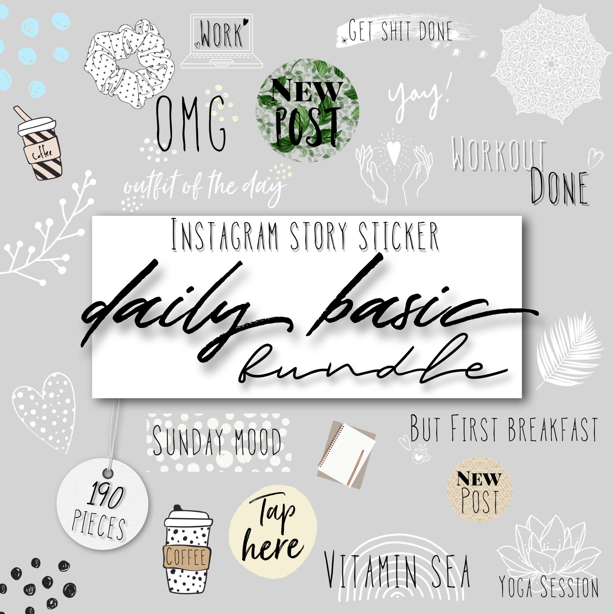 190 Instagram Story Stickers Daily Basic Bundle | Lifestyle Stickers ...