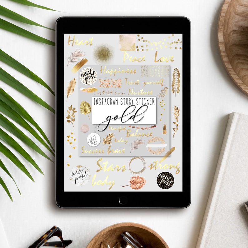 130 Instagram Story Stickers Gold Bundle | Fancy Decorative Daily Gold ...