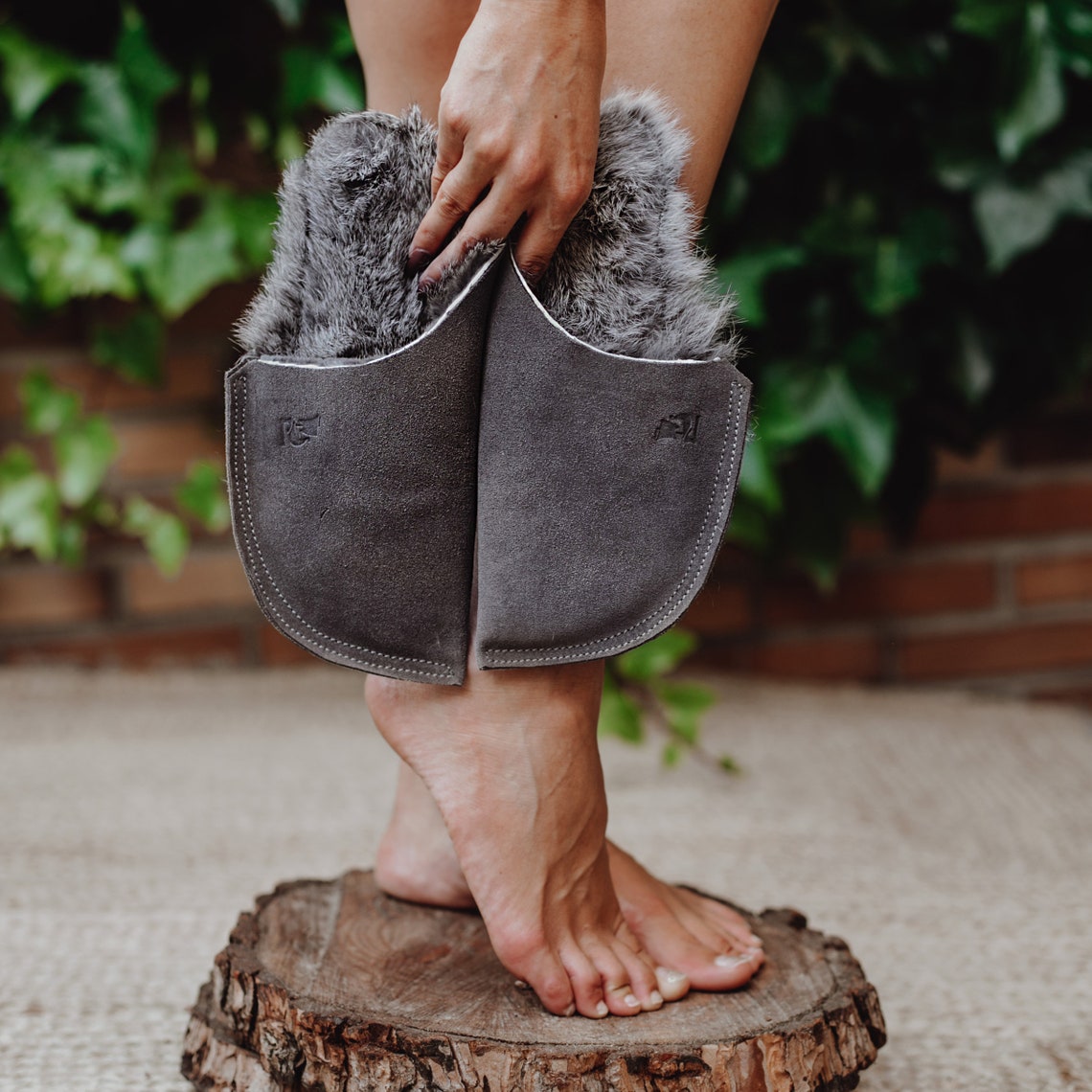 Unisex Polar Rabbit Slippers With Natural Rabbit Fur and Suede - Etsy