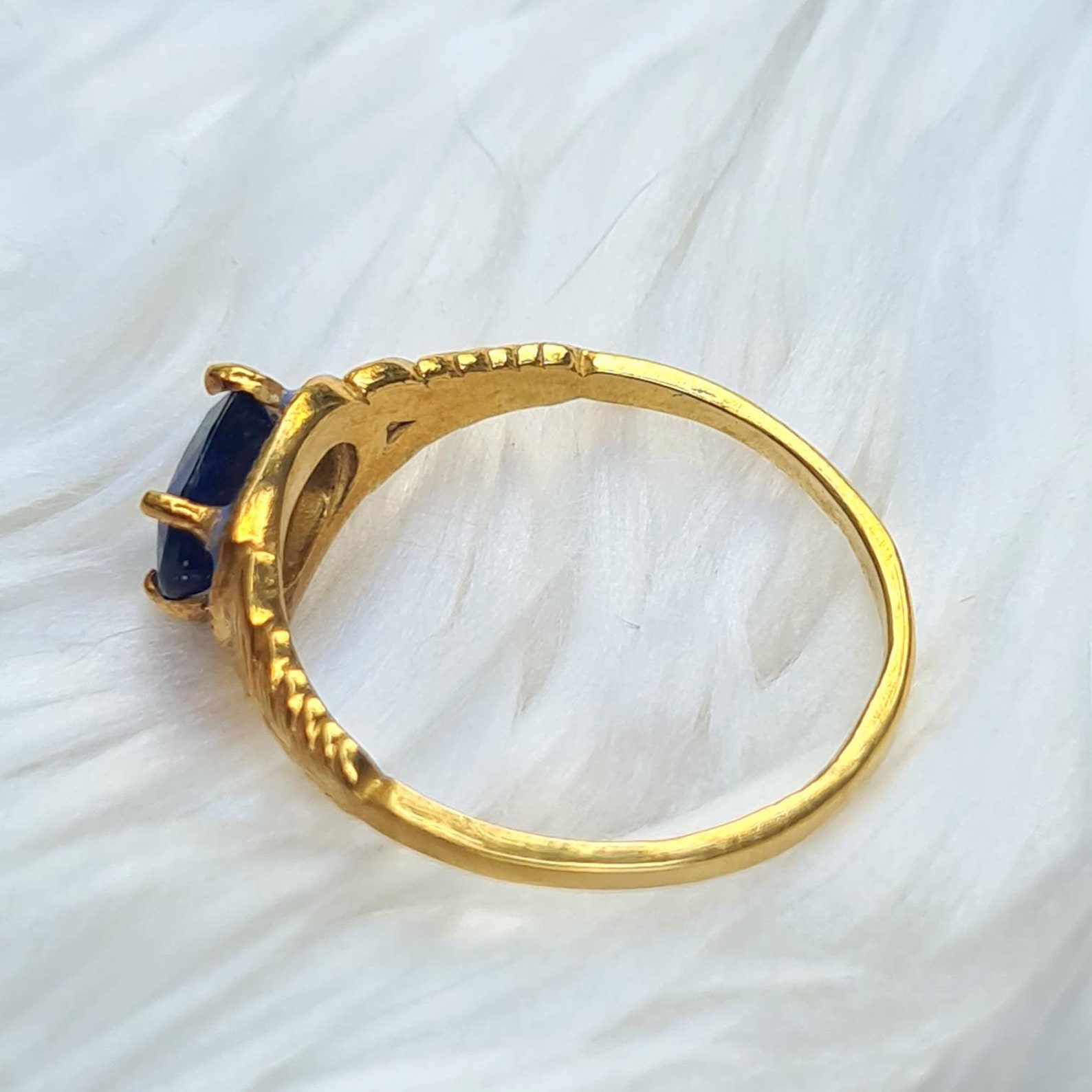Natural Heated Blue Sapphire Ring, Enameled Ring, Silver With Gold ...