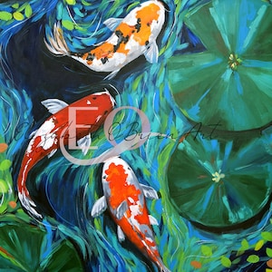 Koi Pond Wall Art Print, Abstract Painting Print - Etsy