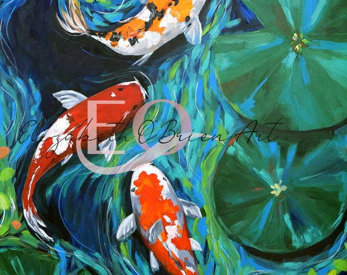 Koi Pond Wall Art Print, Abstract Painting Print - Etsy