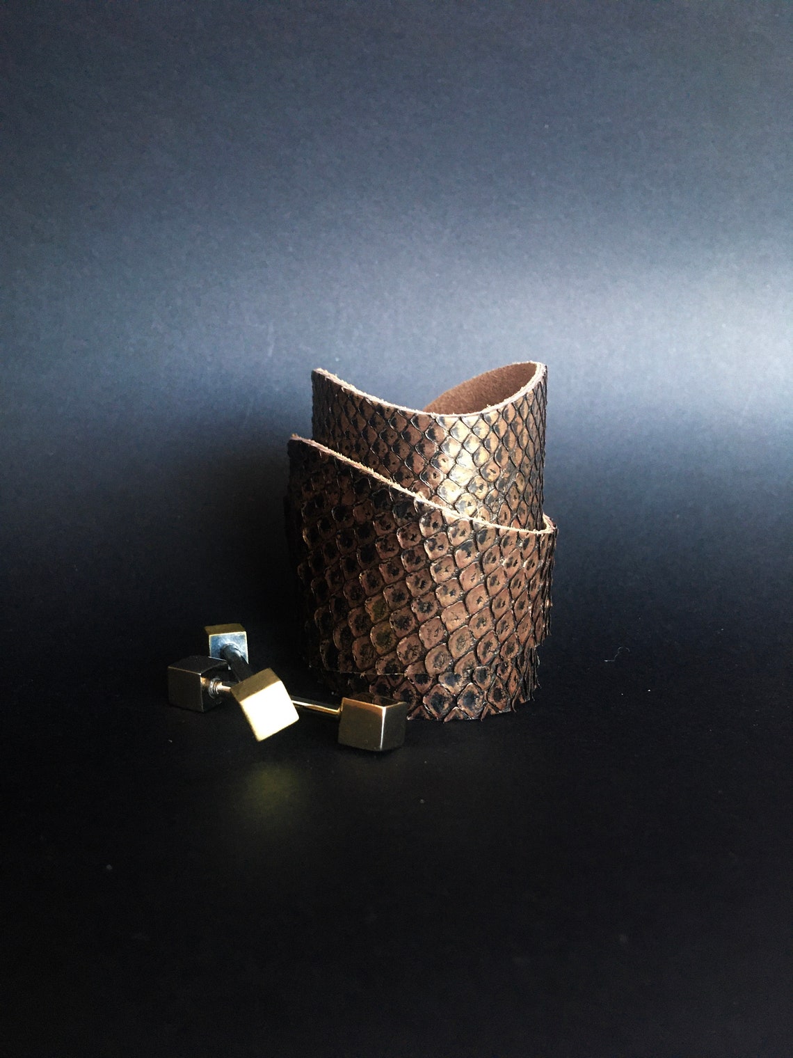 Bronze Python Cuff Bracelet Boho Leather Bracelet for Woman - Etsy