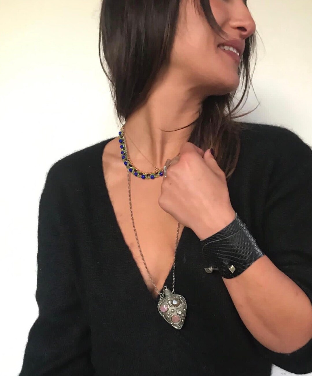 Black Leather Cuff, Black Python Wristband, Adjustable Leather Cuff Bracelet - Etsy